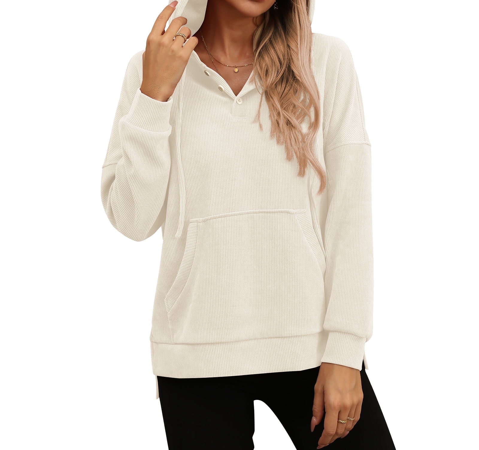 AskLazy Women's Long Sleeve Fall Side Spilt Hoodies with kangroo pocket ...