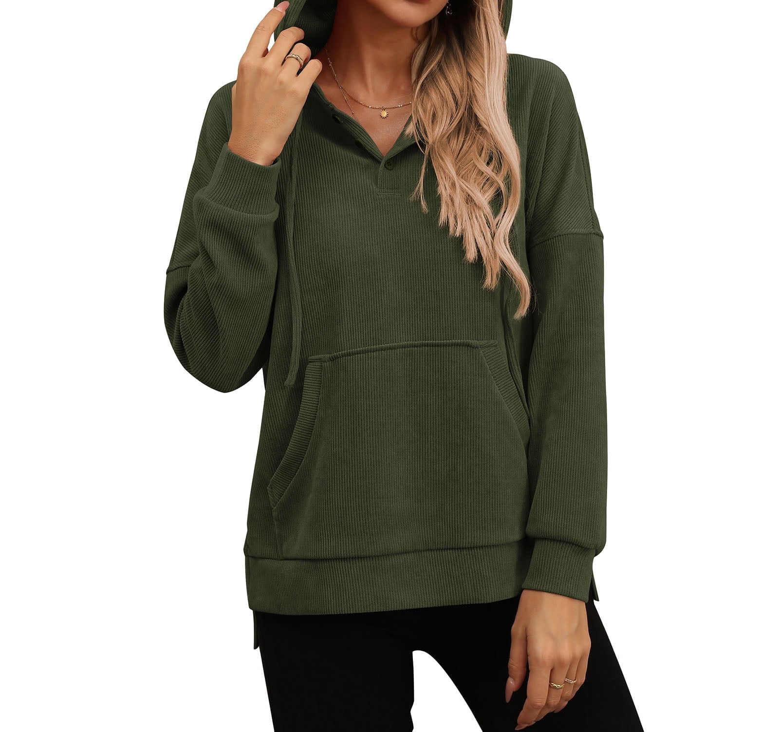 AskLazy Women's Long Sleeve Fall Side Spilt Hoodies with kangroo pocket ...