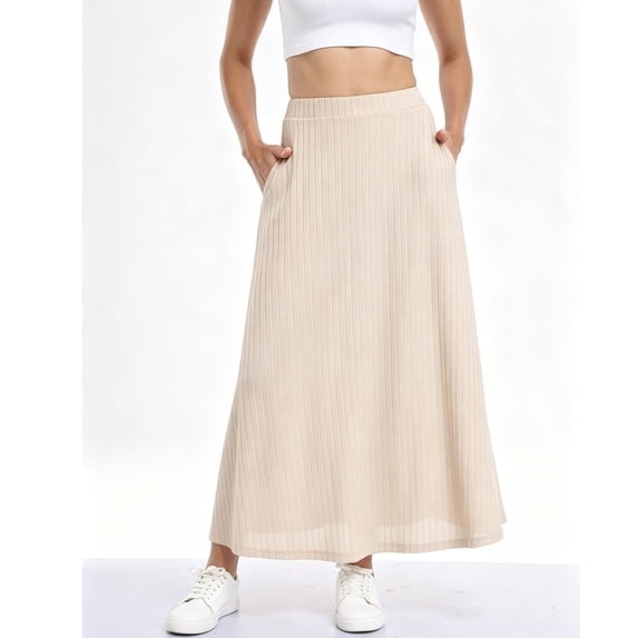 AskLazy Women's Ribbed Knit Maxi Skirt with Pockets,High Waisted Flowy ...