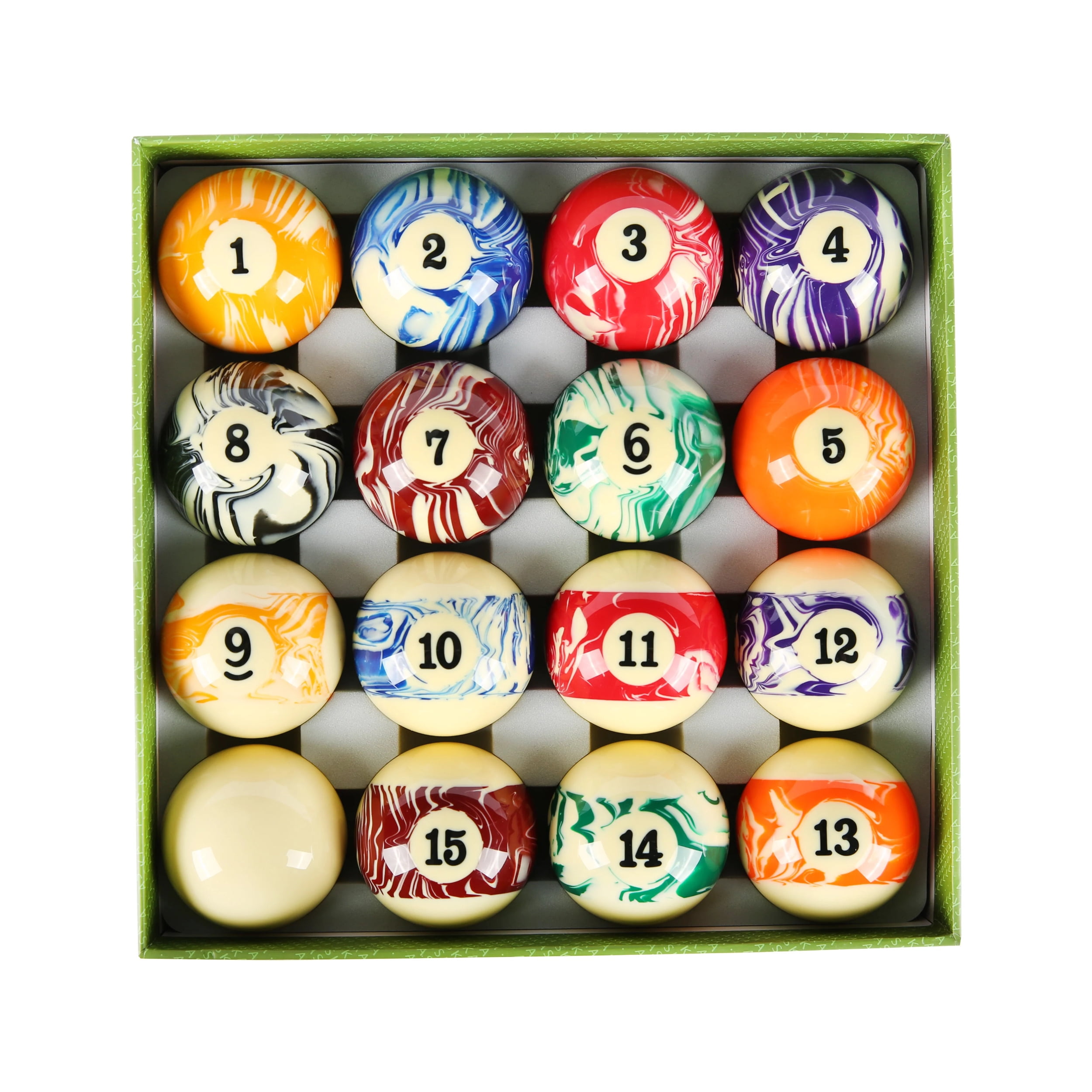 Aska Billiards Pool Boston Numbered Balls Set, 16 Balls Including a Cue ...