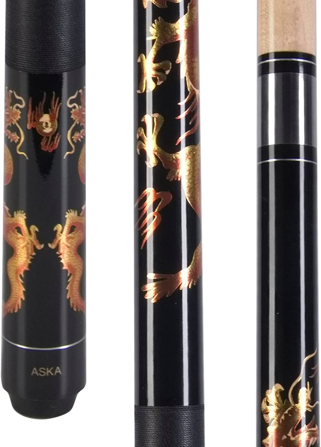 ASKA Golden Dragon Pool Cue Stick, Irish Linen, 13mm Layered Hard Tip ...