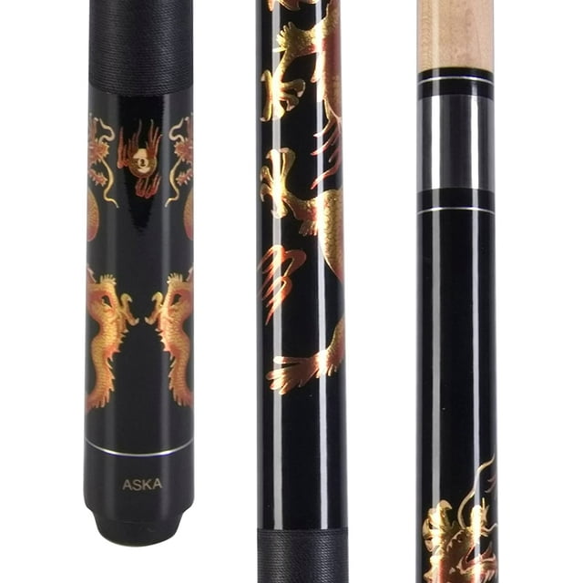 ASKA Golden Dragon Pool Cue Stick, Irish Linen, 13mm Layered Hard Tip ...