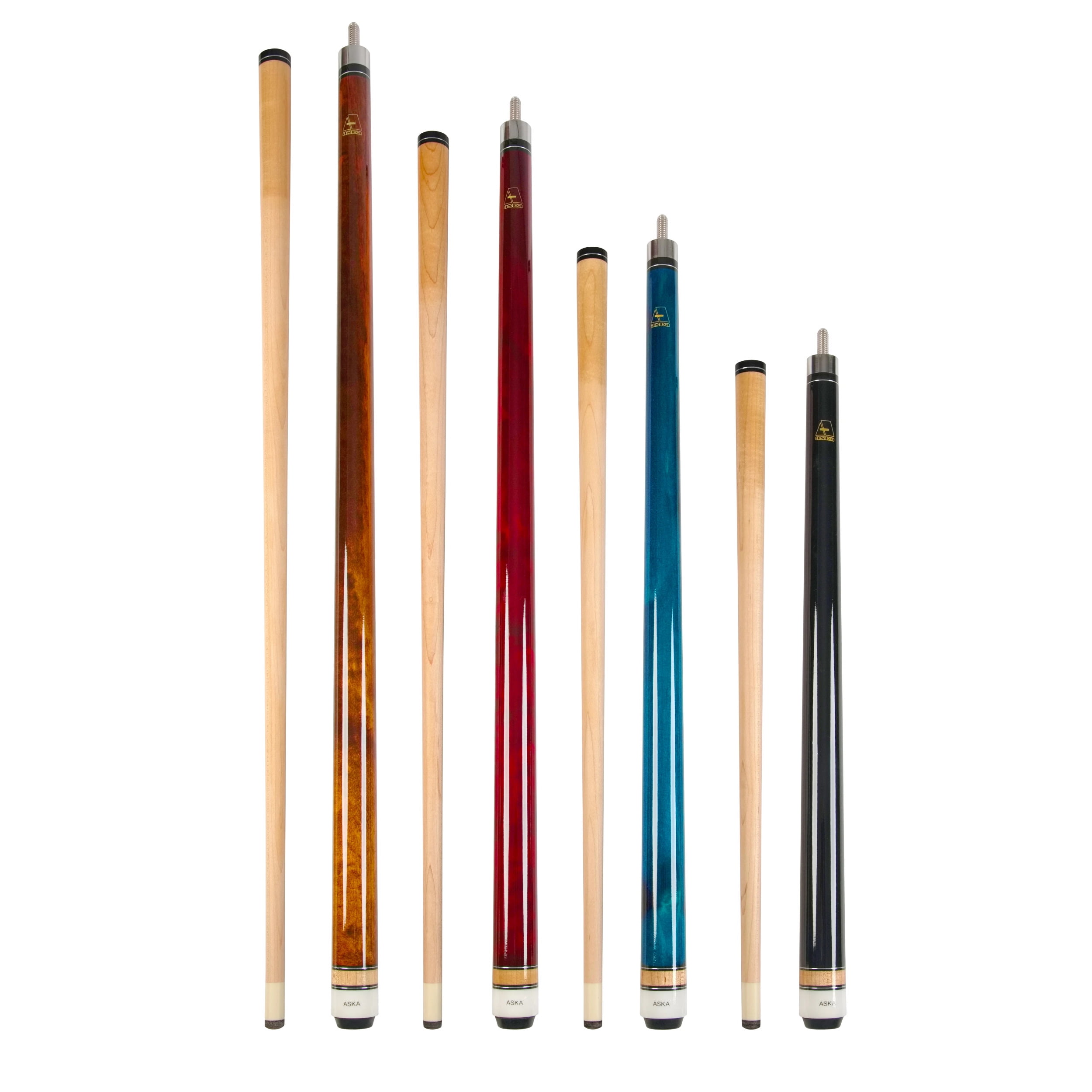 Aska Set of 4 Short Kids Pool Cue Sticks LCSN, Stained Maple, Canadian ...