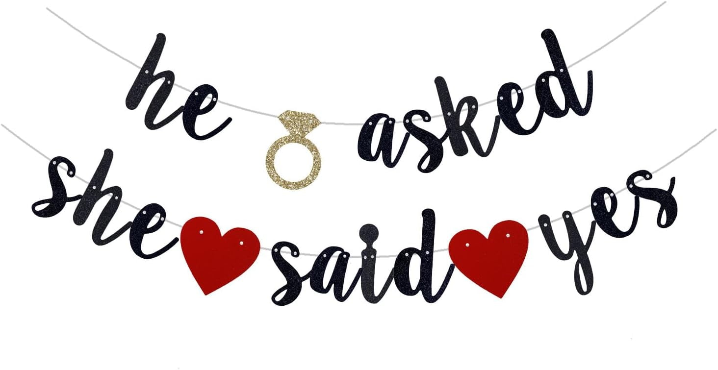He Asked She Said Yes Banner, Black Glitter Bride to Be Decorations ...
