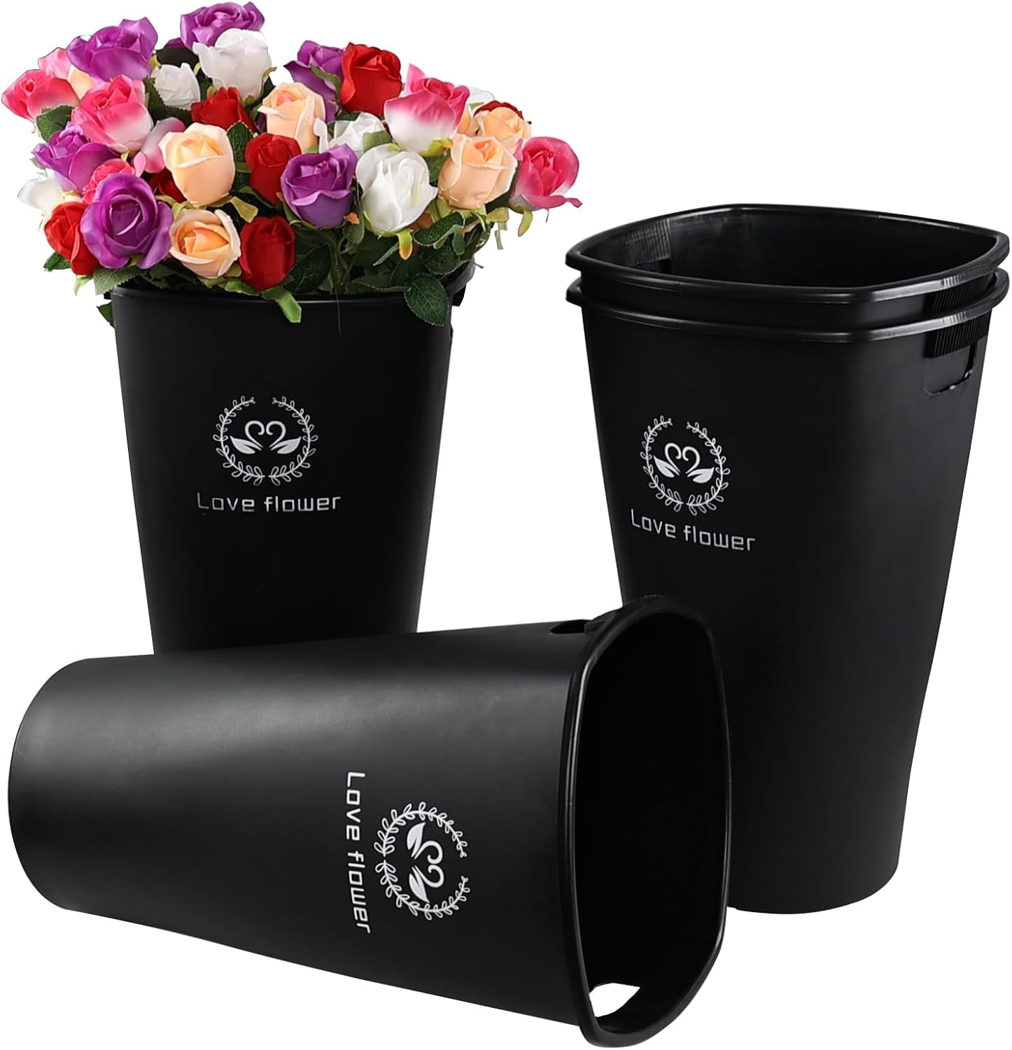 Asking 15.87" Flower Bucket Vases with Handles, Set of 4 Black Plastic ...