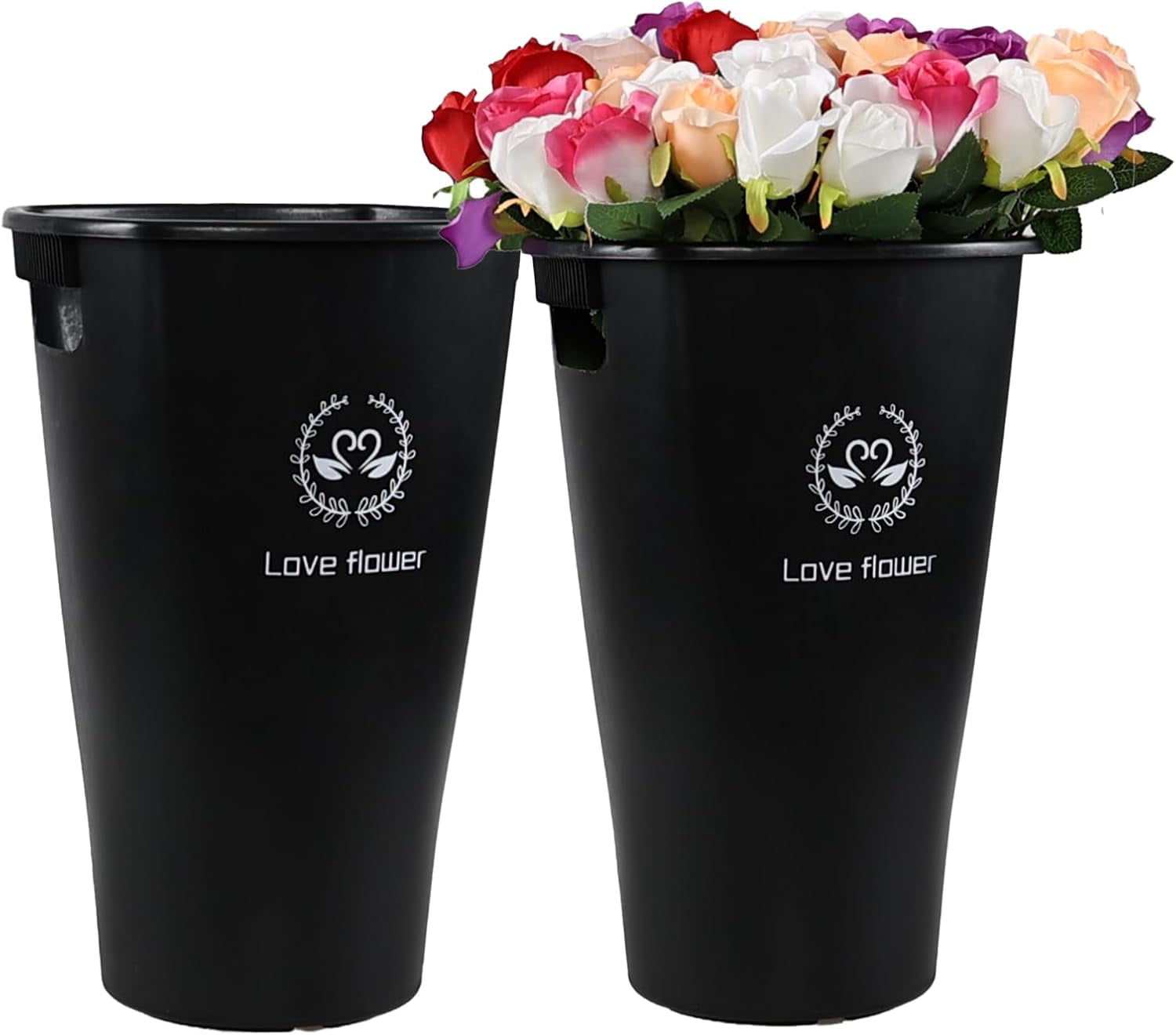 Asking 15.87" Flower Bucket Vases with Handles, Set of 4 Black Plastic ...