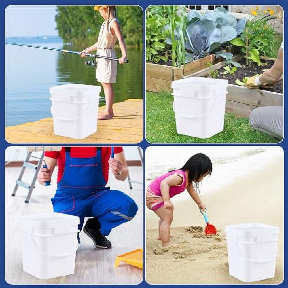 Asking 3 Gallon White Plastic Square Bucket Container with Lid, 4 Pcs ...