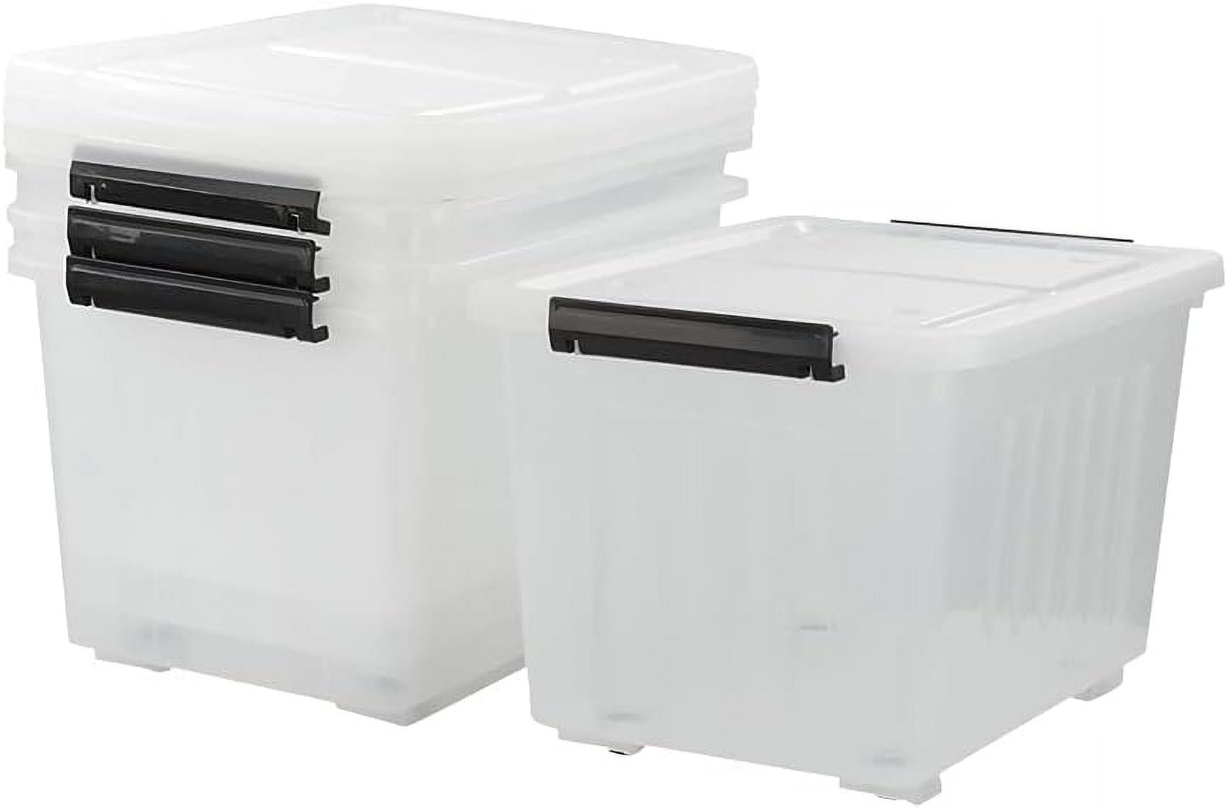 Asking 30 L Plastic Storage Box with Lid, 4-Pack Wheeled Clear Plastic ...