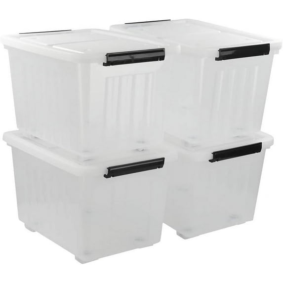 Asking 4-Pack Clear Large 50 L Plastic Storage Boxes, Plastic Storage ...