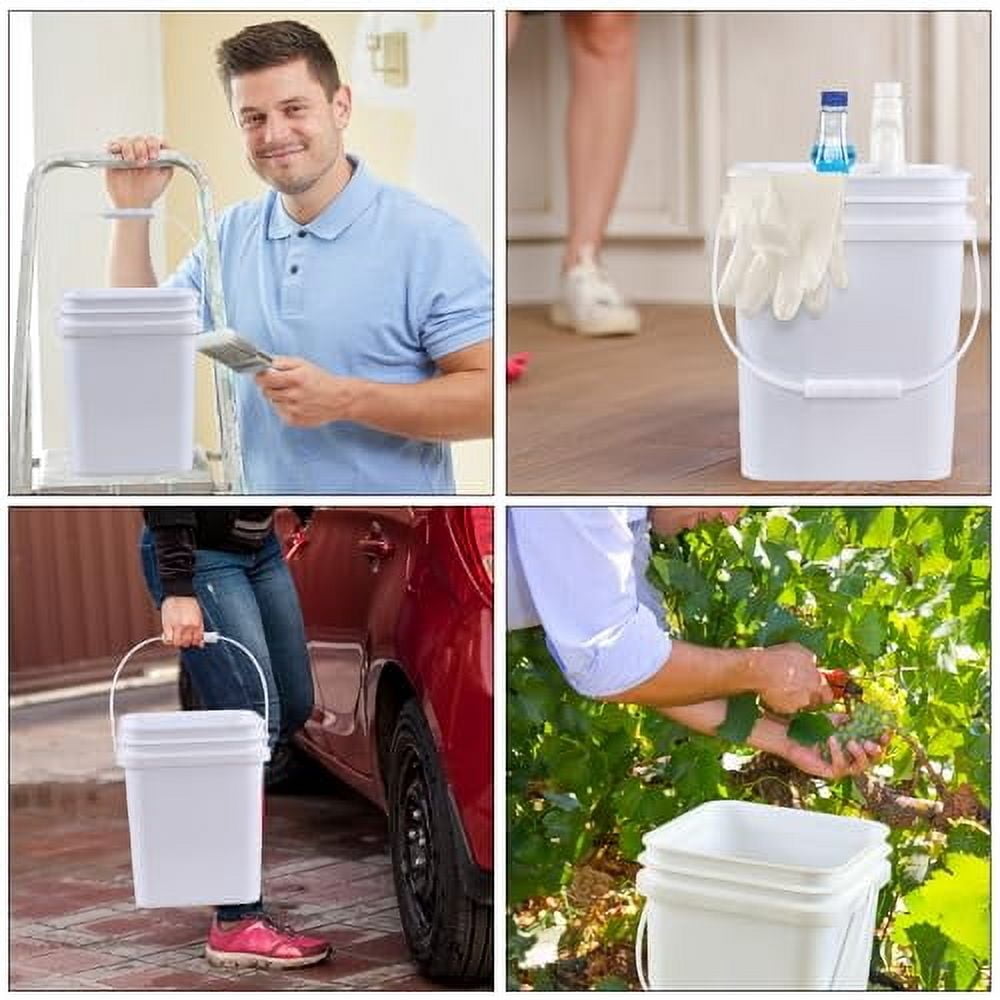 Asking 5 Gallon Versatile Square Plastic Storage Bucket Pail with Lid ...