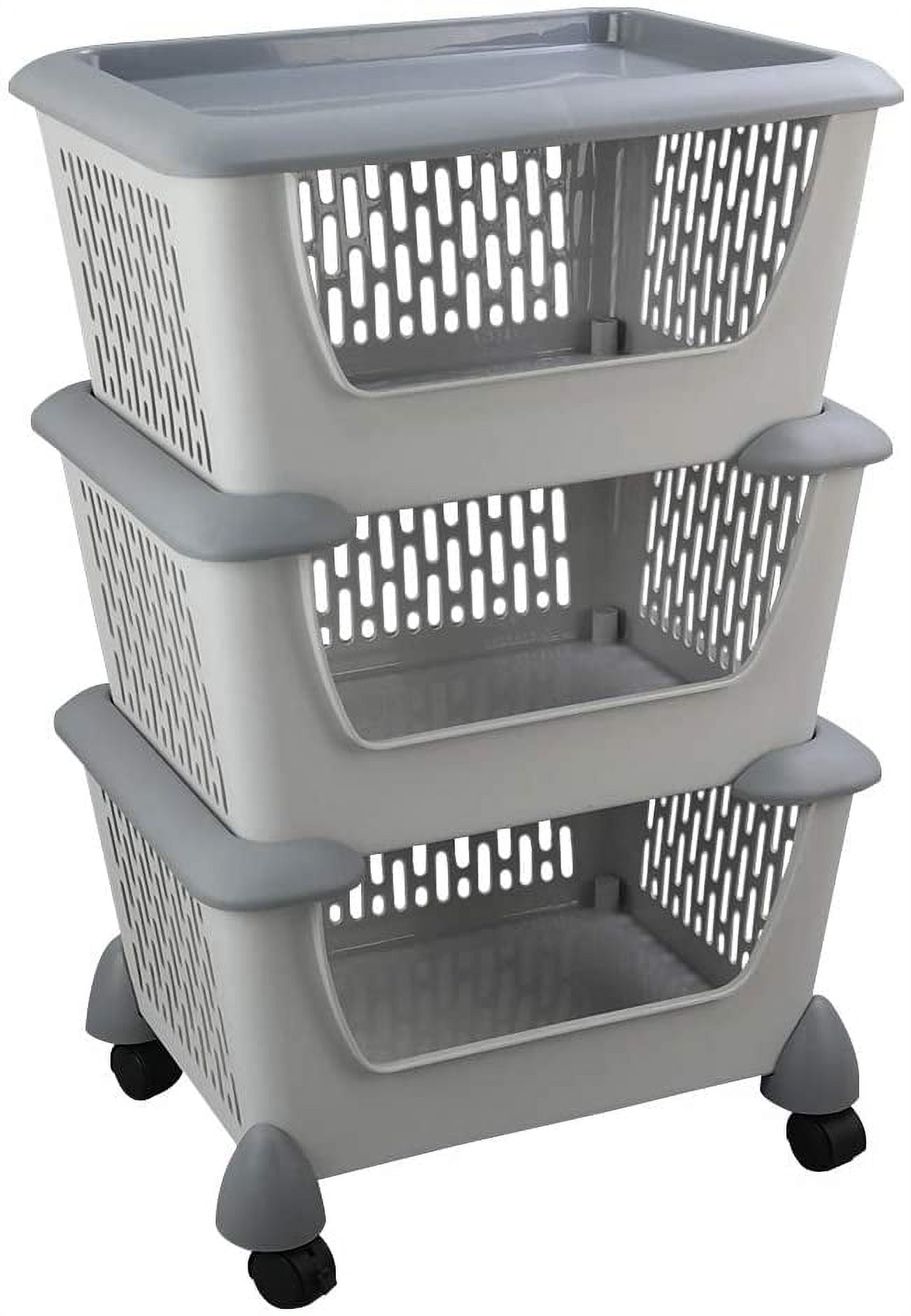 Asking Gray Plastic Kitchen Stackable Storage Basket, 3-Tier Stacking ...