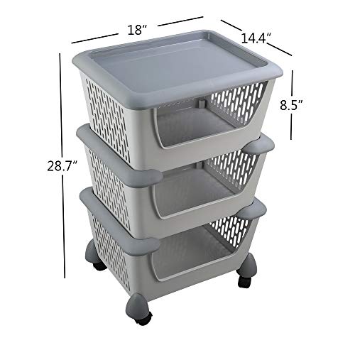 Asking Gray Plastic Kitchen Stackable Storage Basket, 3-Tier Stacking ...