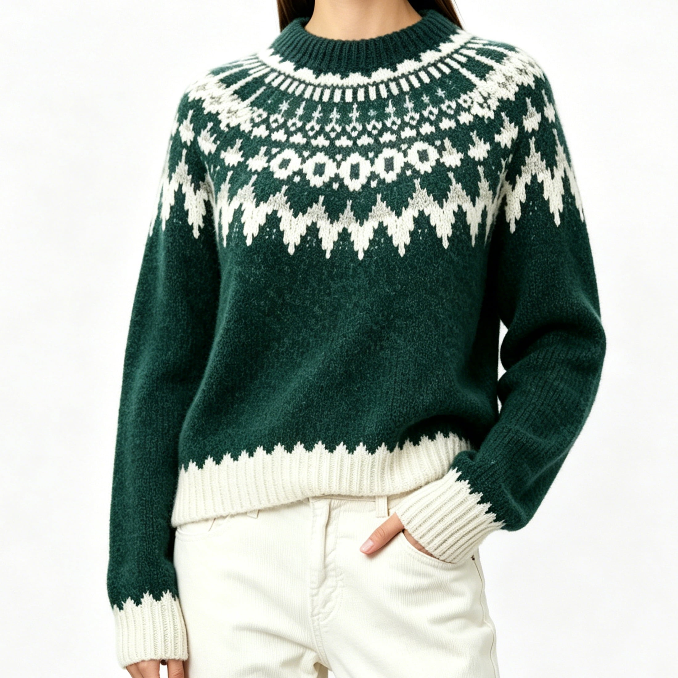 Asklazy Women Casual Regular Fit Jacquard Crew Neck Sweater Winter ...