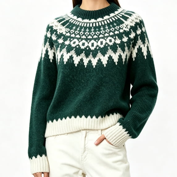 Asklazy Women Casual Regular Fit Jacquard Crew Neck Sweater Winter ...