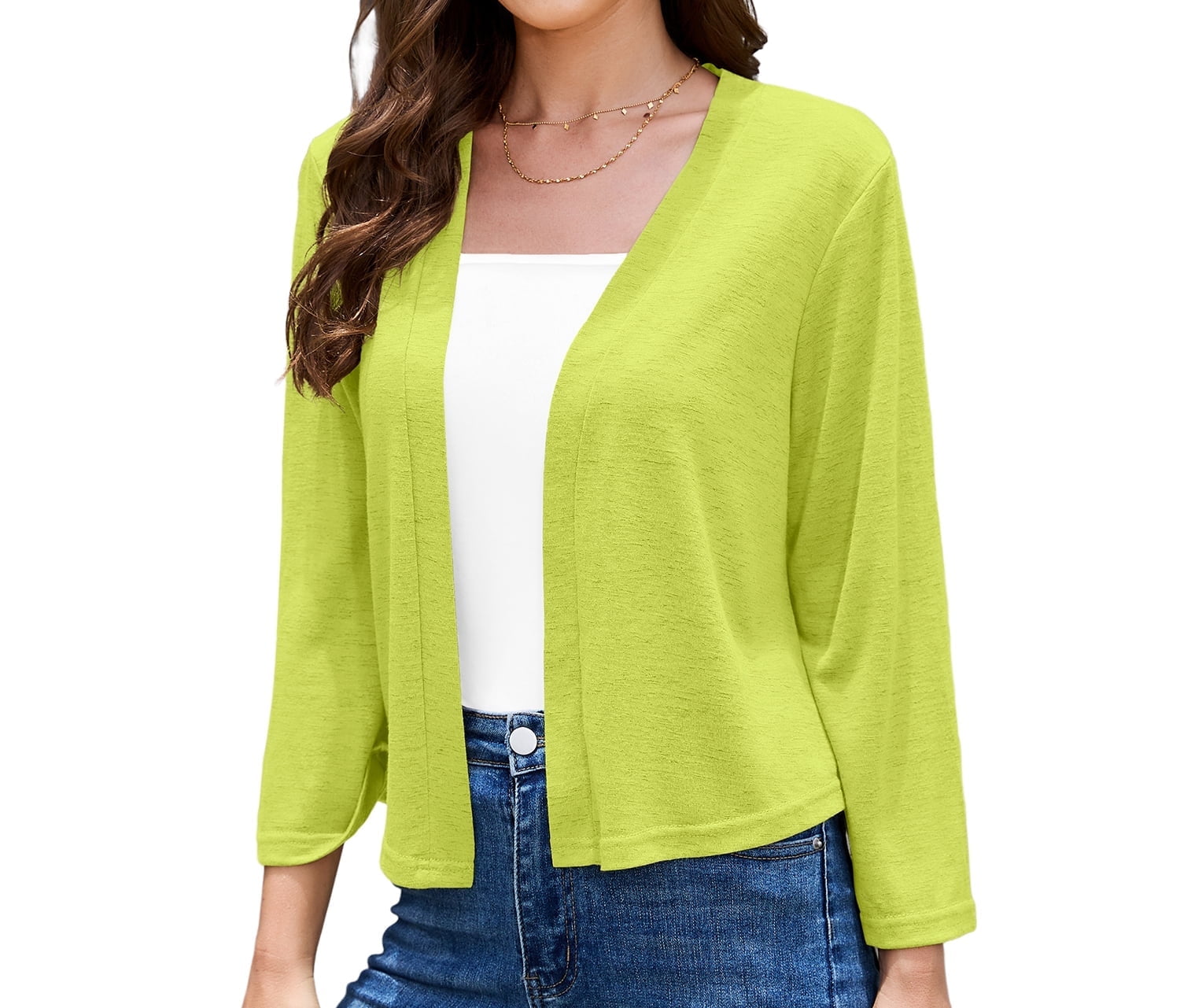 Asklazy Women's 3/4 Sleeve Shrugs Lightweight Open Front Cropped ...