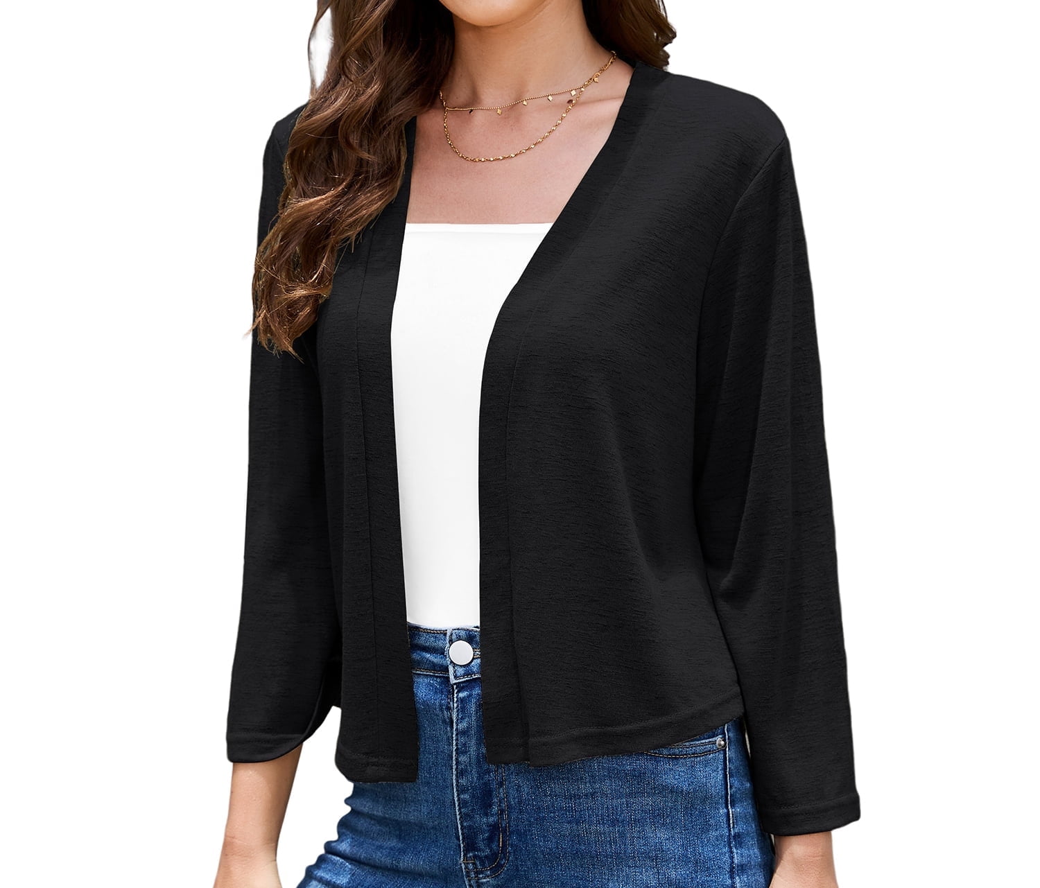 Asklazy Women's 3/4 Sleeve Shrugs Lightweight Open Front Cropped ...
