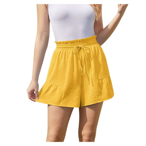 Cueply Women's Plus Size Shorts Casual Elastic Waist Ruffle Belted ...