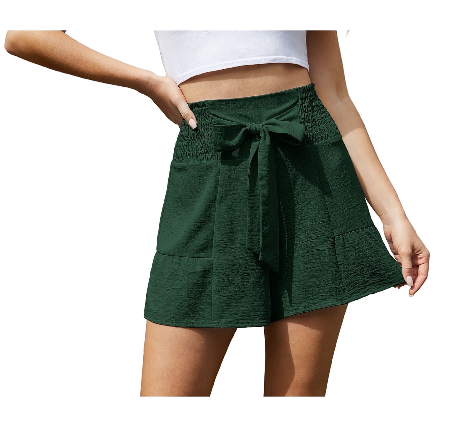 Asklazy Women's Casual Wide Leg Shorts Without Pockets High Waisted Tie ...