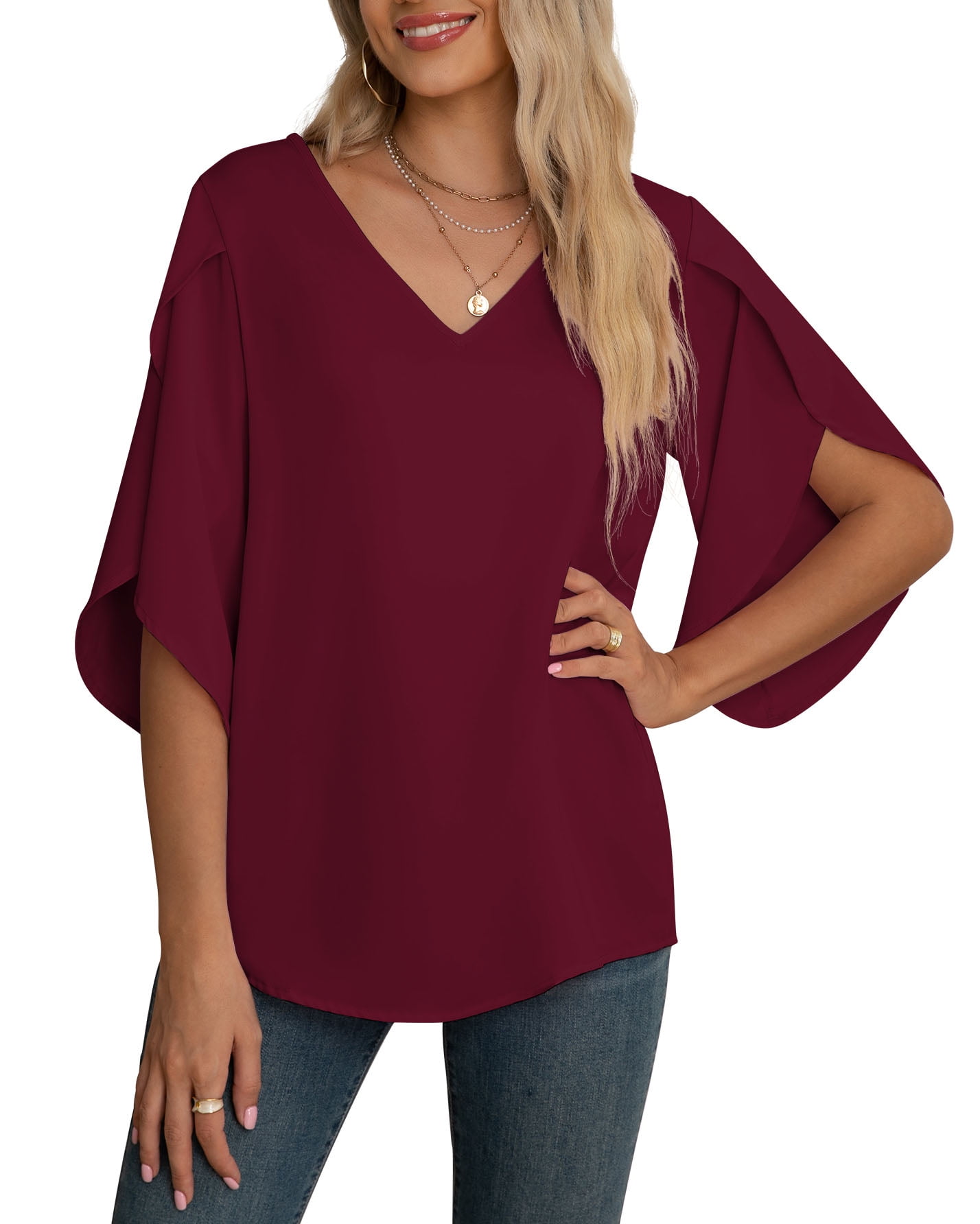 Asklazy Women's Fall Ruffled Sleeve Chiffon Blouse, XL - Walmart.com
