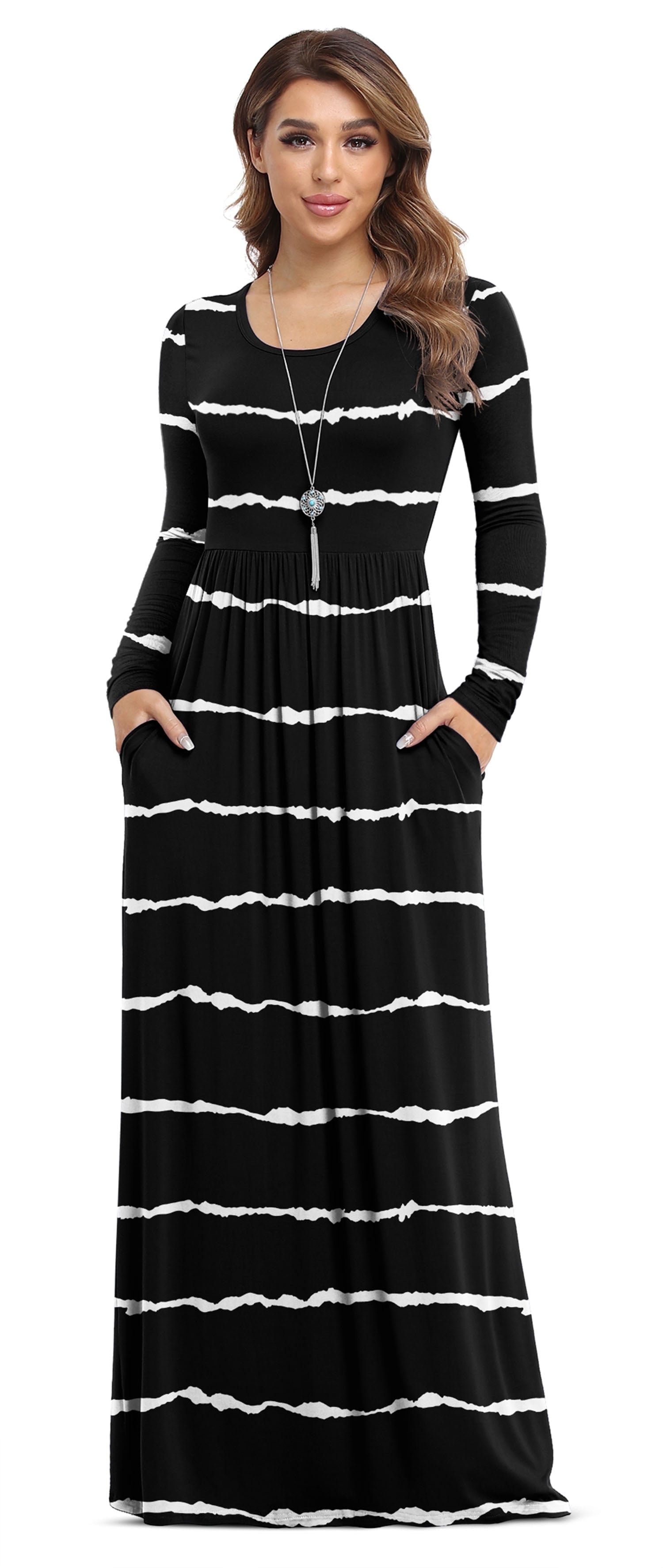 Asklazy Womens Long Sleeve Loose Plain Maxi Dresses Casual Long