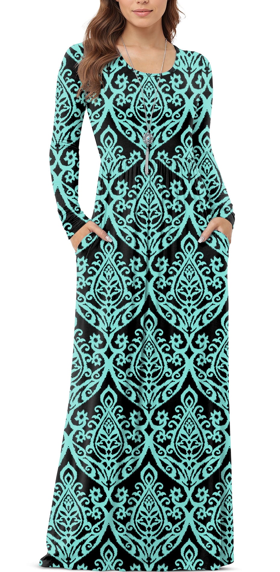 Asklazy Women's Long Sleeve Loose Plain Maxi Dresses Casual Long ...