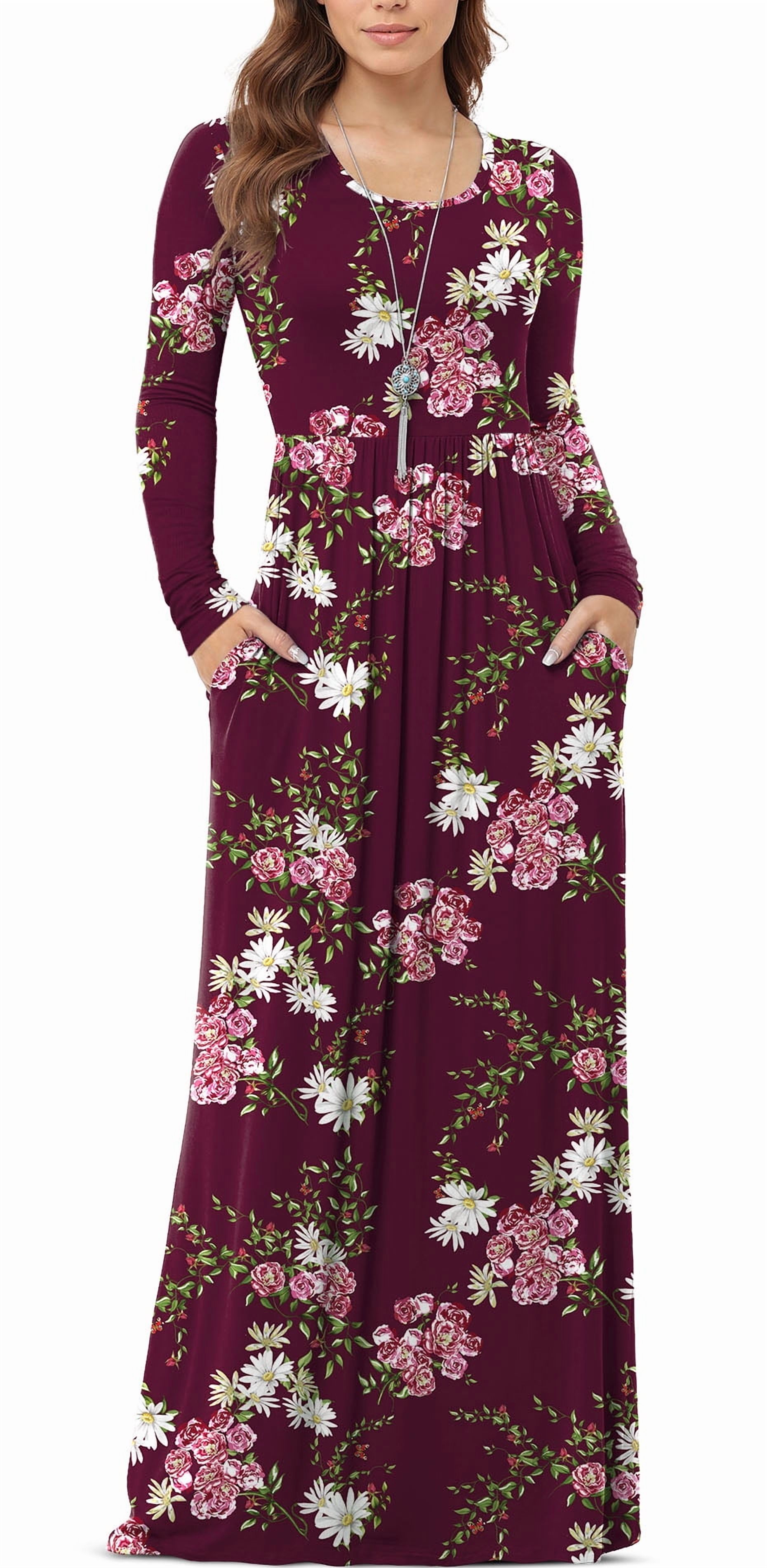 Asklazy Women's Long Sleeve Maxi Dress, Elastic Waist, Pockets, ZiWei ...