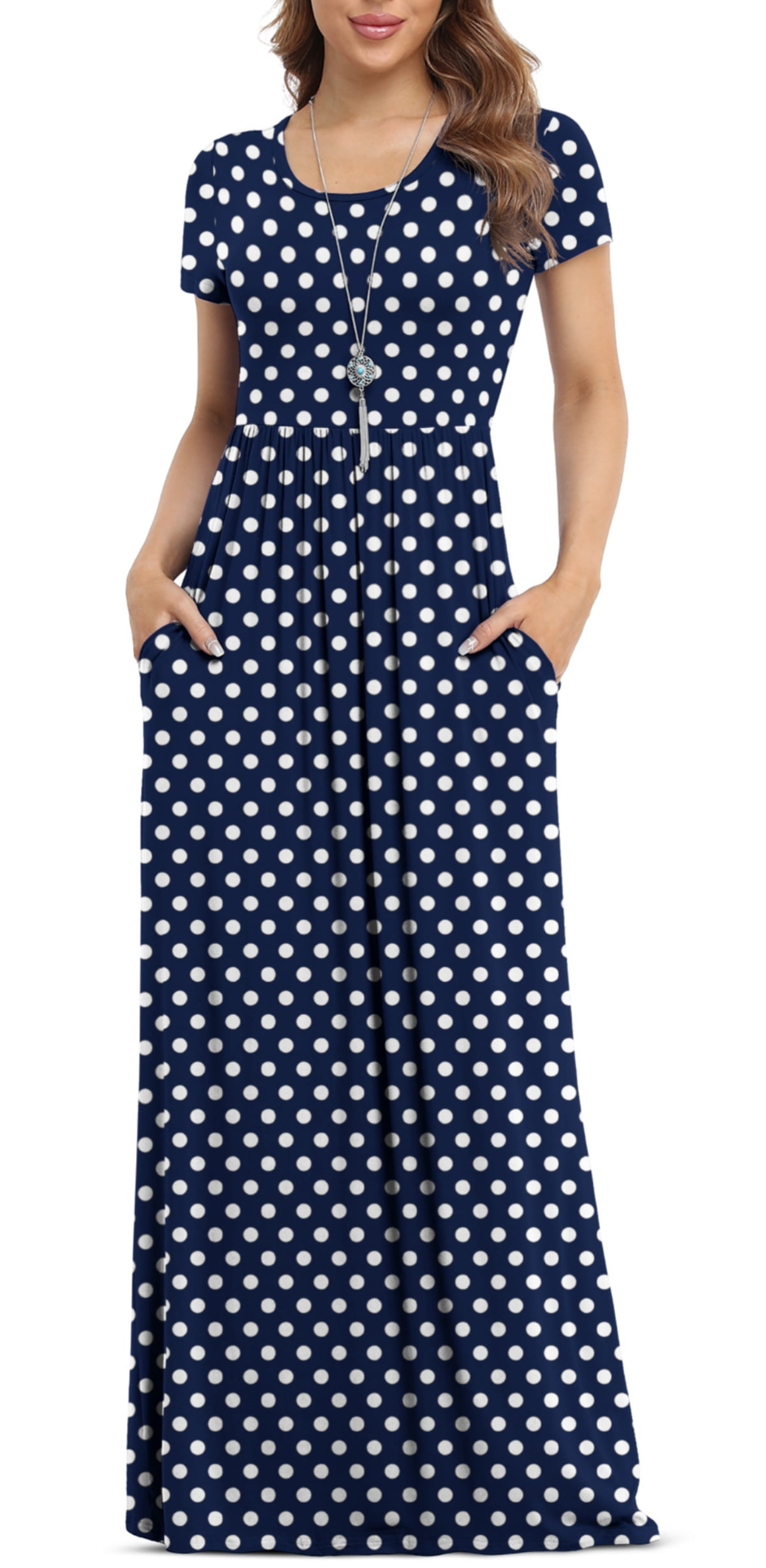 Asklazy Womens Short Sleeve Loose Plain Maxi Dress With Pockets