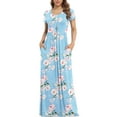 Asklazy Womens Short Sleeve Loose Plain Maxi Dresses Casual Long
