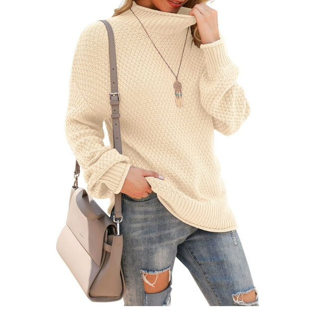 Asklazy Womens Turtleneck Oversized Sweaters Batwing Long Sleeve