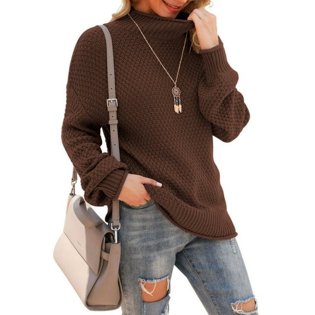 Asklazy Womens Oversized Turtleneck Sweater With Batwing Long Sleeves