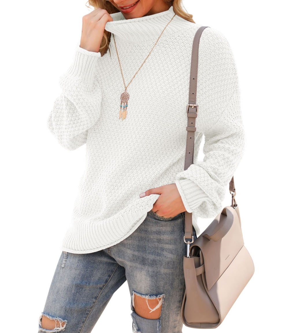 Asklazy Women's Turtleneck Oversized Sweaters Batwing Long Sleeve ...