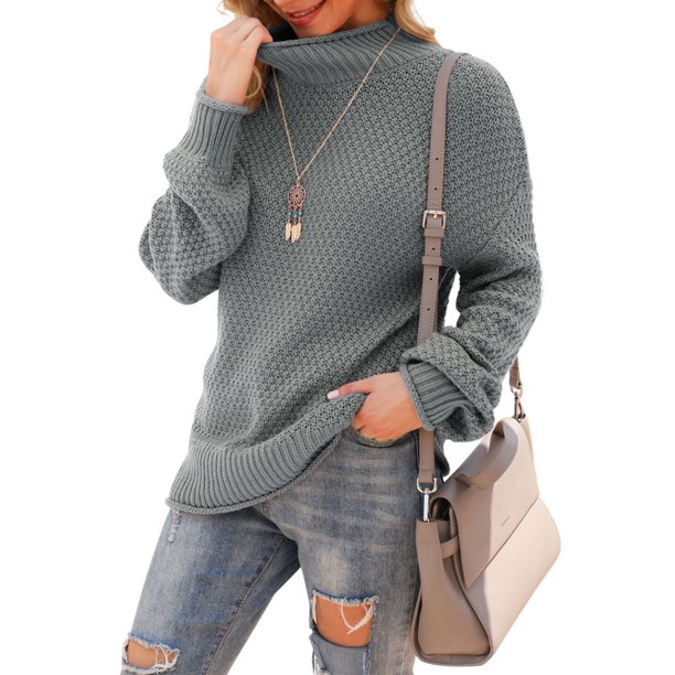 Asklazy Womens Turtleneck Oversized Sweaters Batwing Long Sleeve