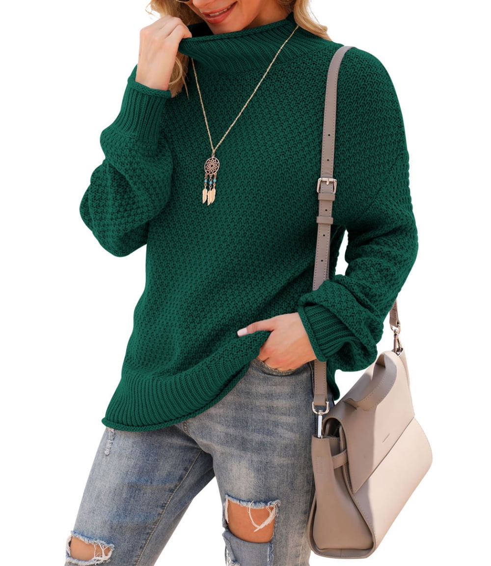 Asklazy Women's Turtleneck Oversized Sweaters Batwing Long Sleeve ...