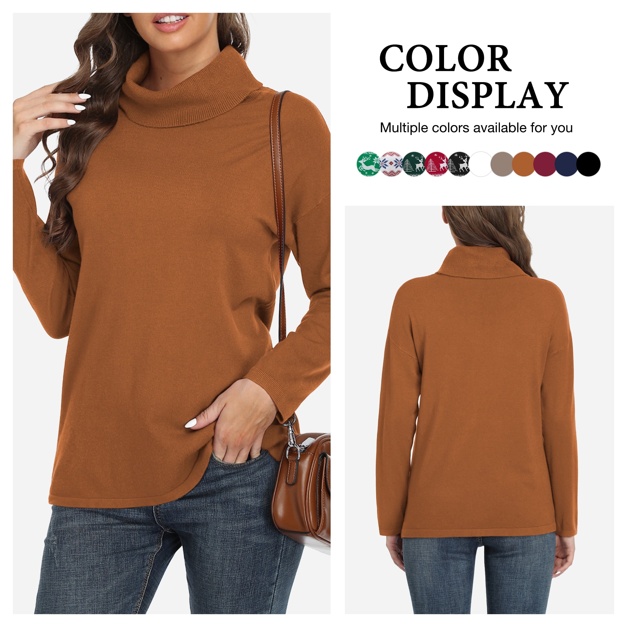 Asklazy Women's Turtleneck Sweater Long Sleeve Cozy Warm Casual ...