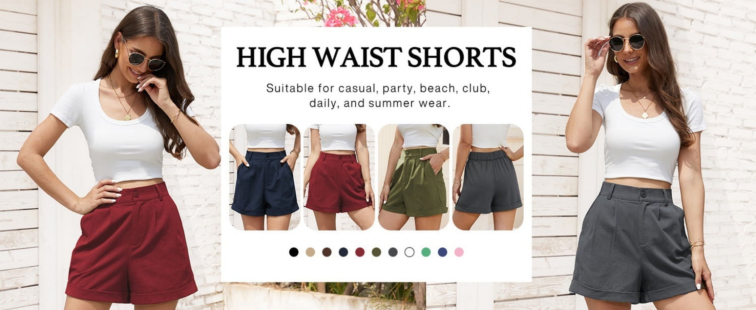 Asklazy Womens Summer High Waist Linen Shorts Roll Up Pleated Zippered ...