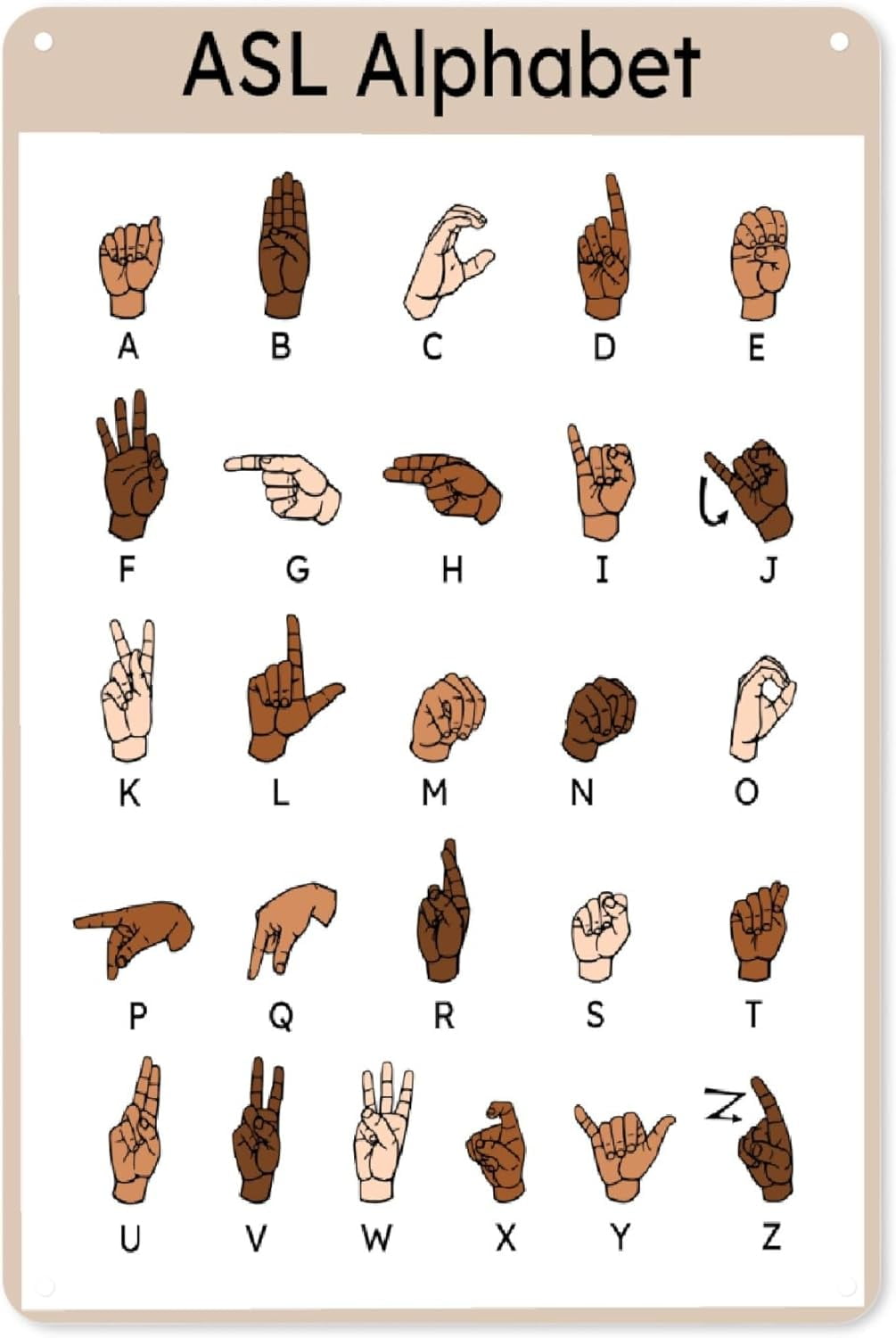 Asl Alphabet Poster 8 X 12 Inches Asl Alphabet Chart Aluminum Metal ...