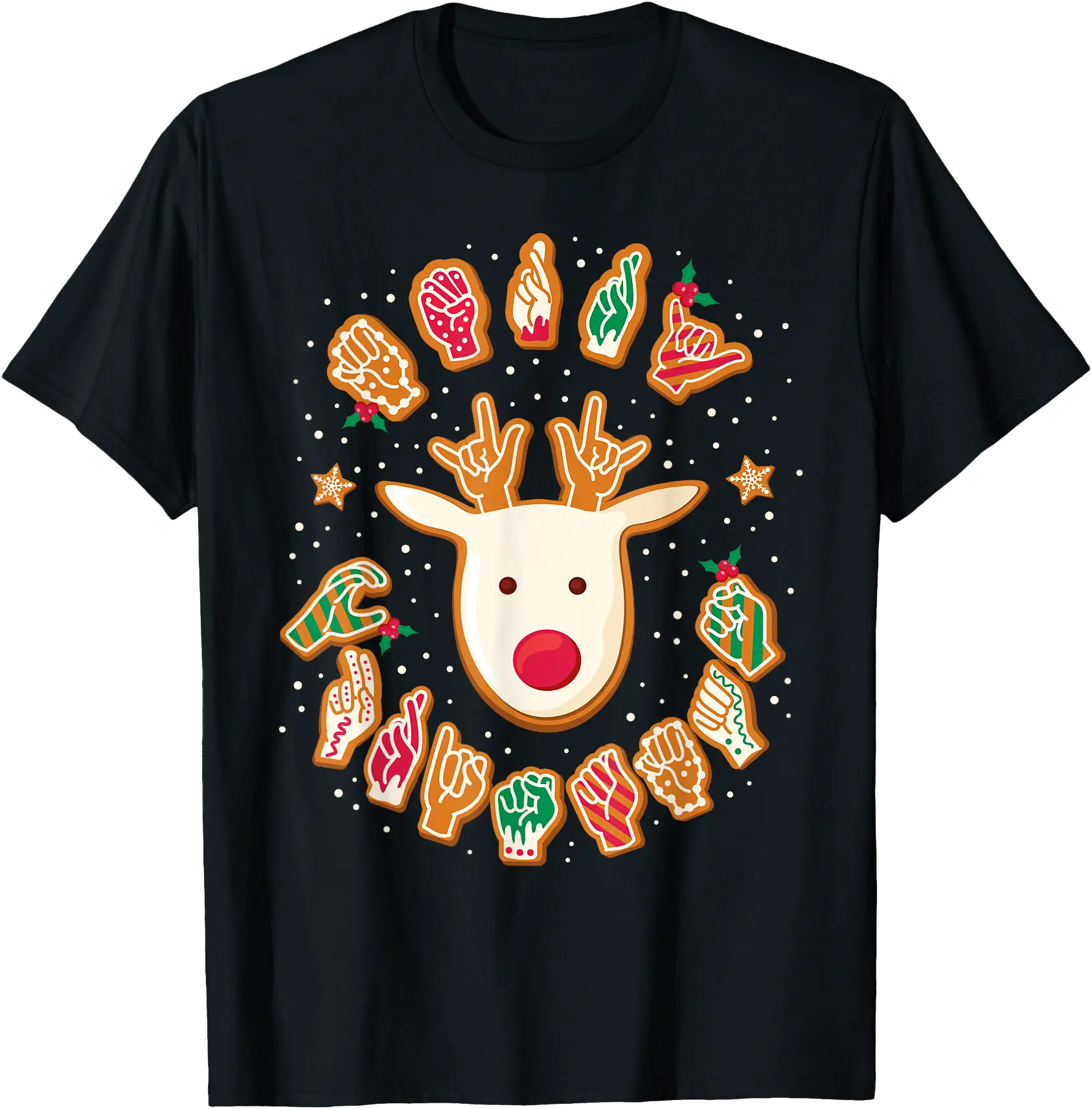 Asl Krismast Reindeer American Sign Language Gingerbread T-Shirt ...