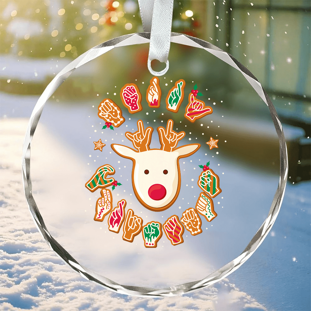 Asl Reindeer American Sign Language Gingerbread Ornament, Crystal Glass ...