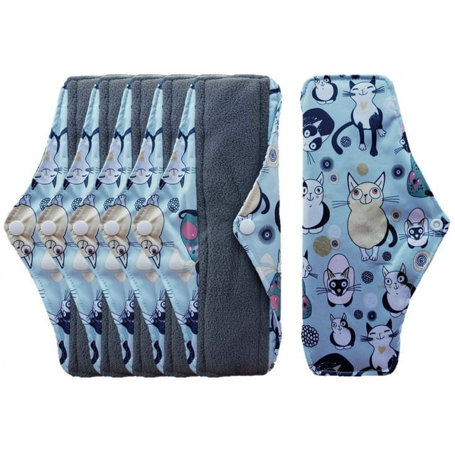 Aslana 6-Pack Women Cloth Menstrual Sanitary Pads with Wings. Reusable ...