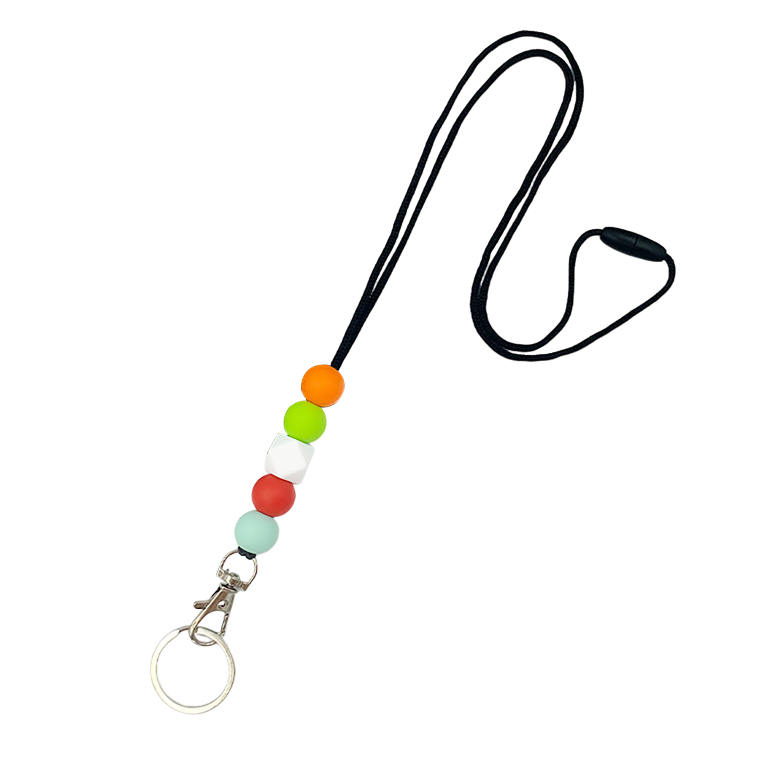 Aslersai ID Badge Beaded Lanyard Adjustable Length Lightweight Non-Rusting Reusable Silicone ...