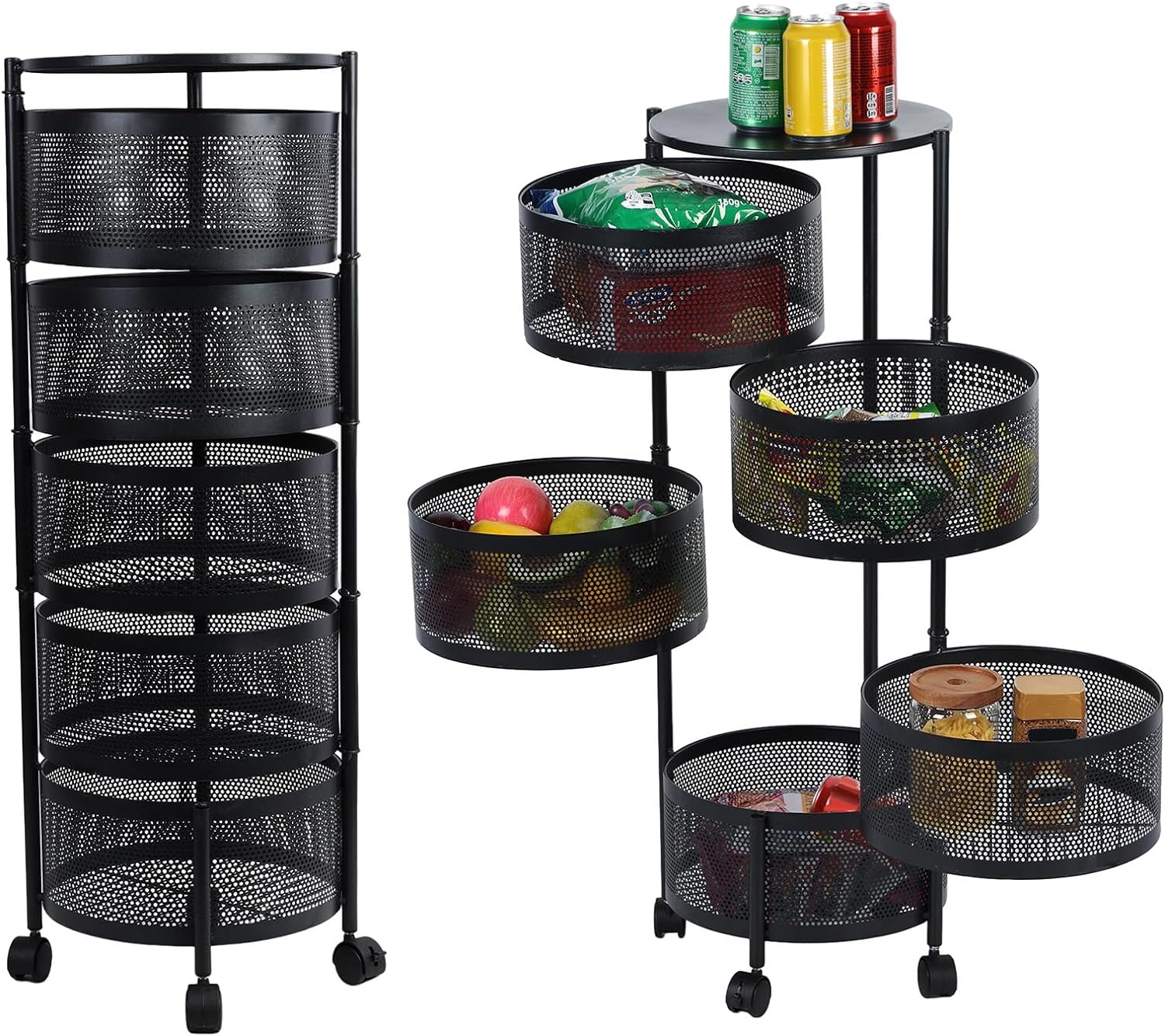 Aslersai Rotating Kitchen Storage Rack, 5-Tier Metal Storage Tower ...