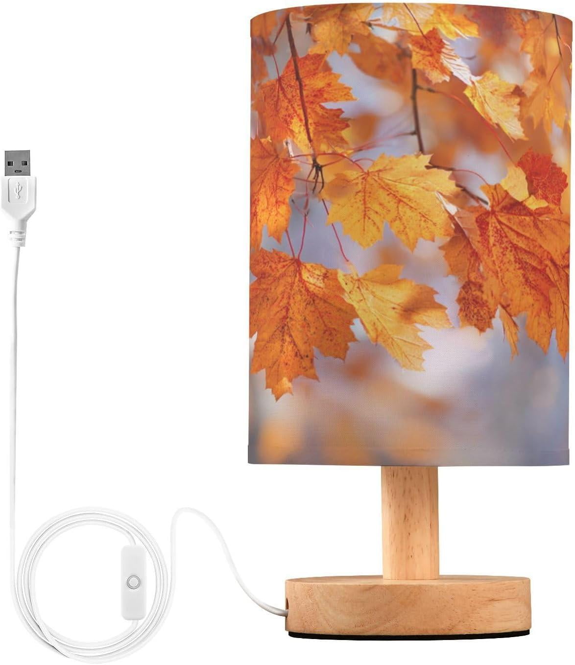 Aslsiy Maple Leaves Bedside Table Lamp Autumn Nightstand Lamp Night ...