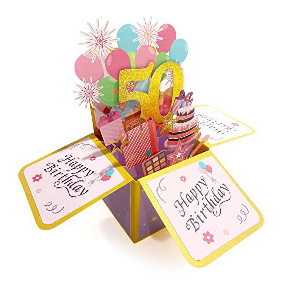 Asmallgf Colorful 50th Birthday Pop Up Card for Him Her, Happy 50 Year ...