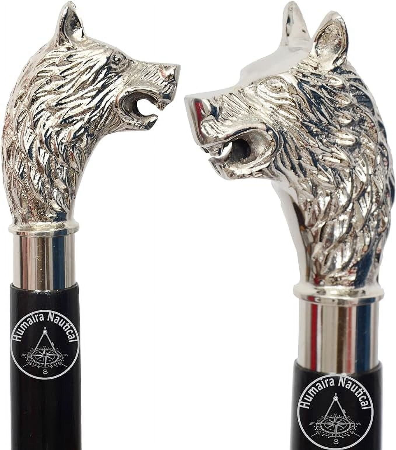 Asmara Nautical Wolf Head Brass Handle Walking Stick Design Vintage ...