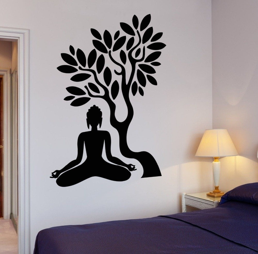 Asmi Collections PVC Wall Stickers Meditating Buddha Under a Tree ...
