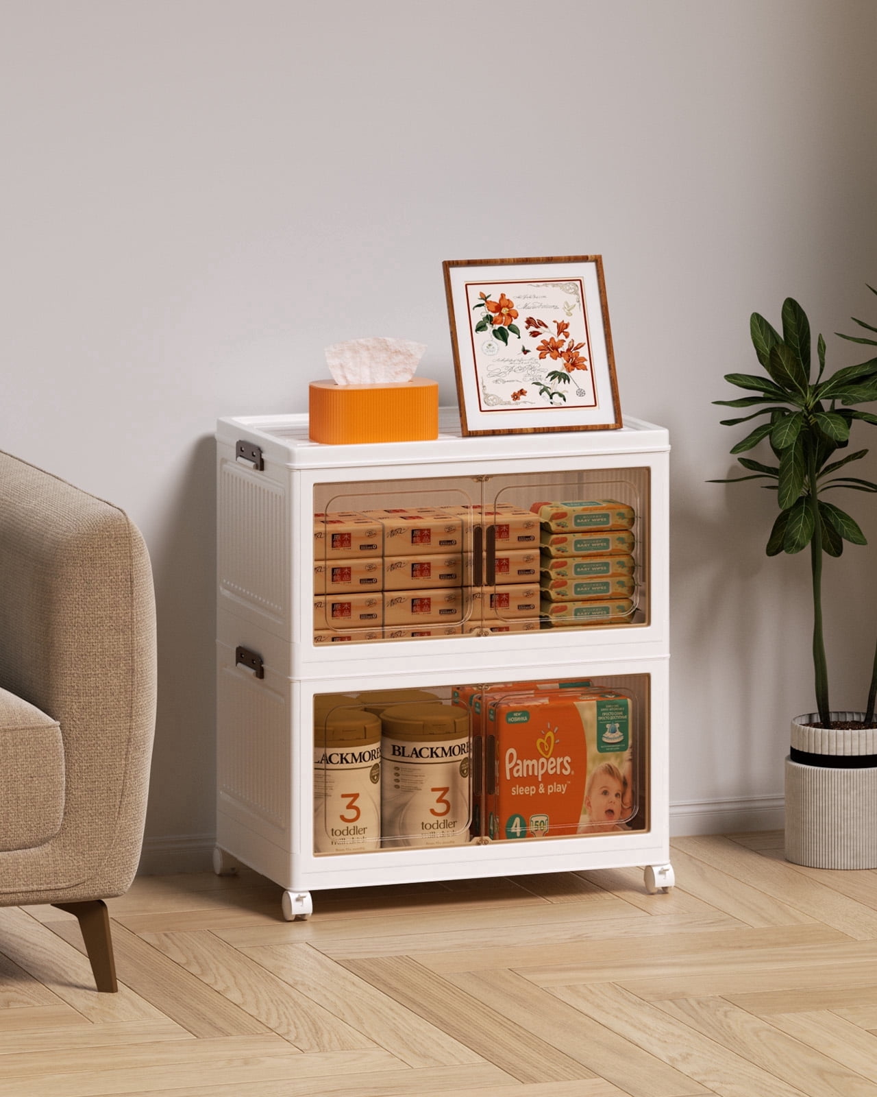 Asnews 2 Tier Stackable Storage Bins with Lids & Magnetic Doors, 55 QT ...