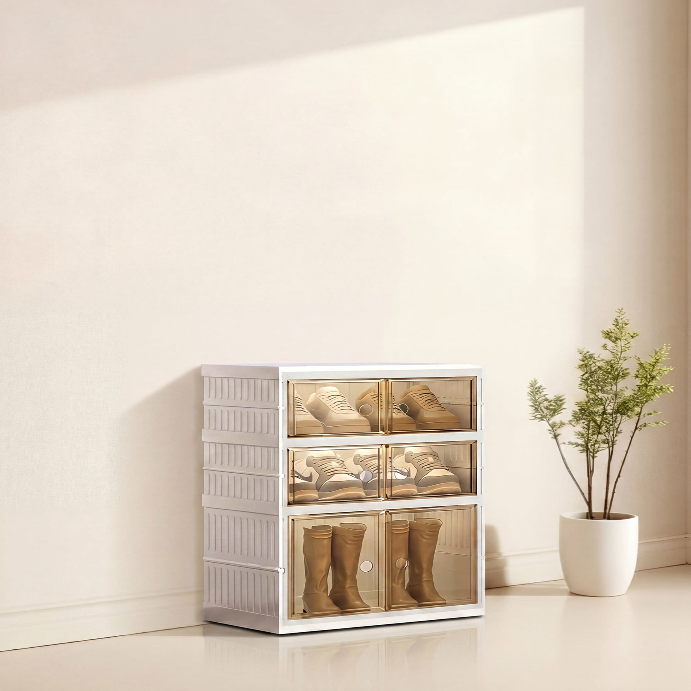 Asnews 3-Tier Foldable Shoe Organizer Storage Box, Portable Shoes ...