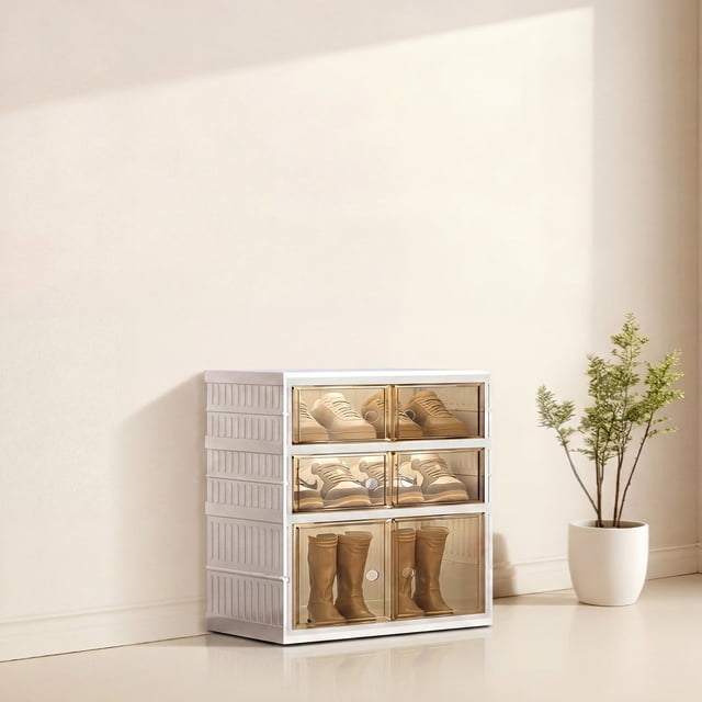 Asnews 3-Tier Foldable Shoe Organizer Storage Box, Portable Shoes ...