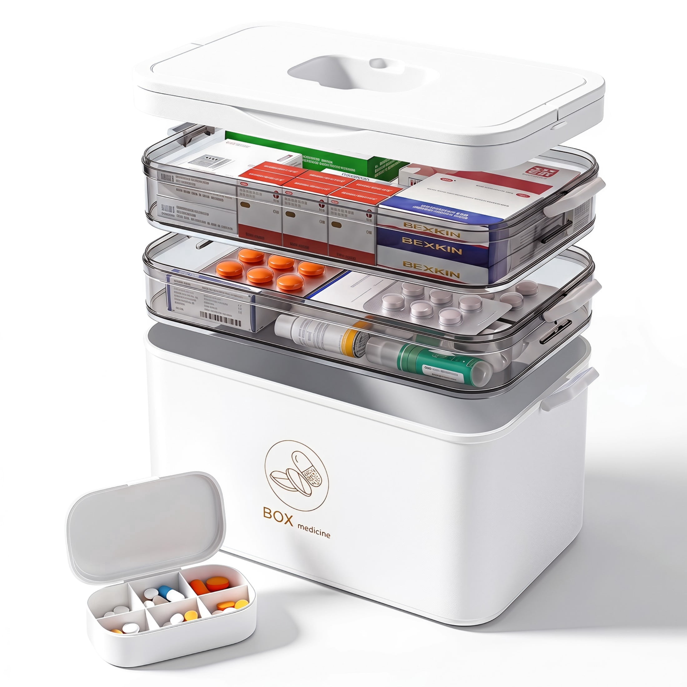 Asnews 3-Tier Large Medicine Organizer Box With Free Travel Pill Case ...