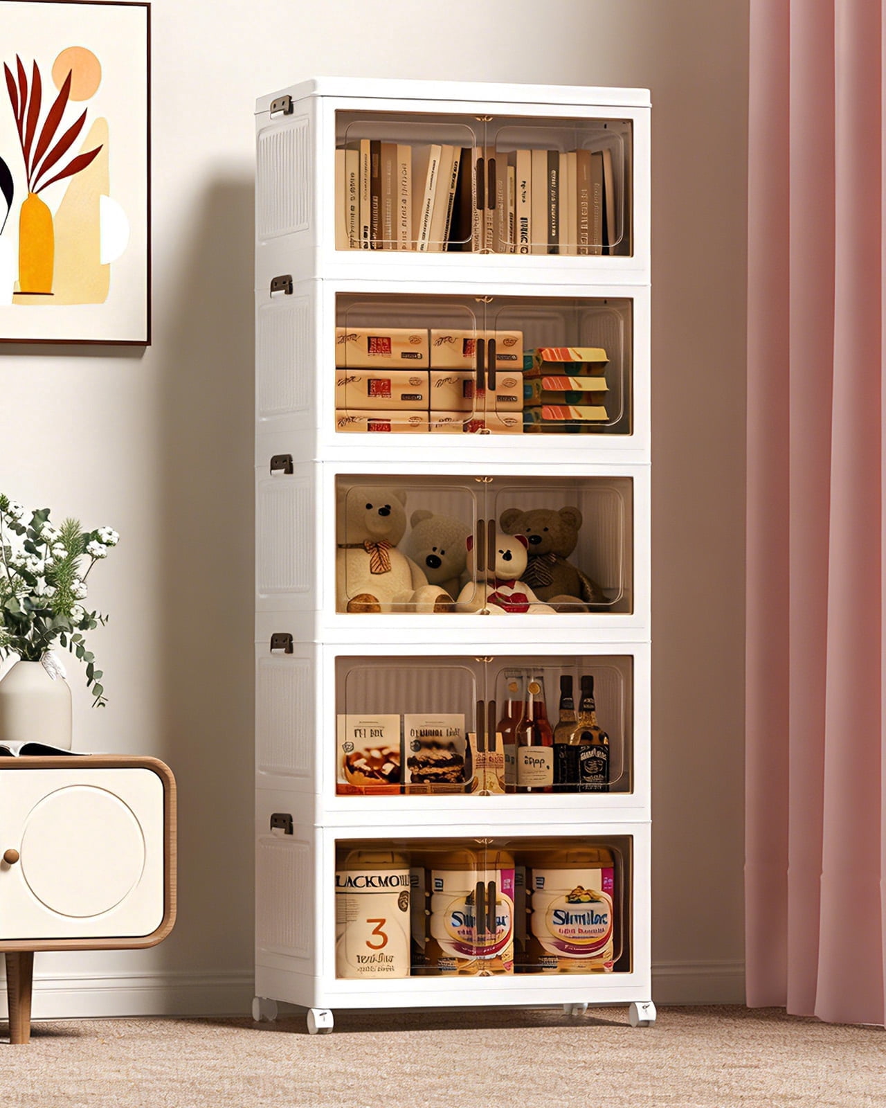 Asnews 5 Tier Stackable Storage Bins with Lids & Magnetic Doors, for ...